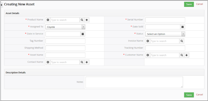 Create An Asset Record, Customer Relationship Management | Asset Management CRM | COMODO